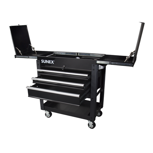 SUNEX 3 Drawer Utility Cart with Sliding Top; Black – Mai Supplies